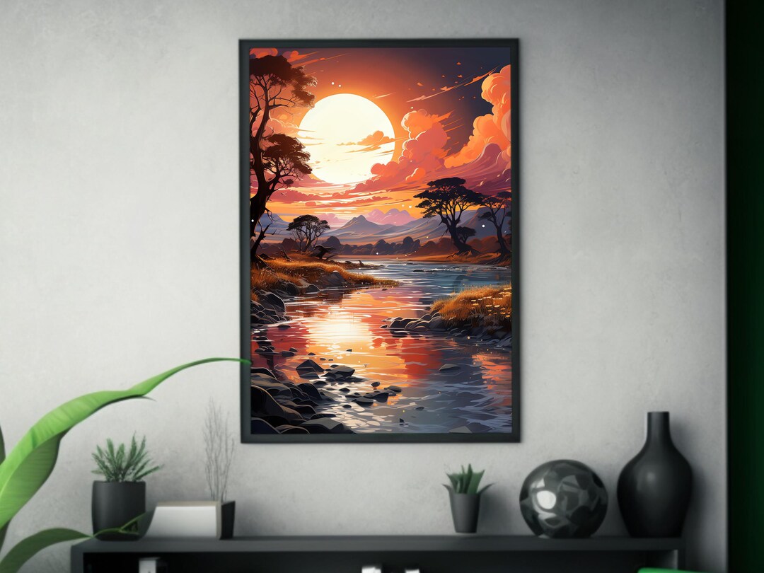 Fantasy Sunset Matte Painting Detailed Artwork Water Landscape Poster ...