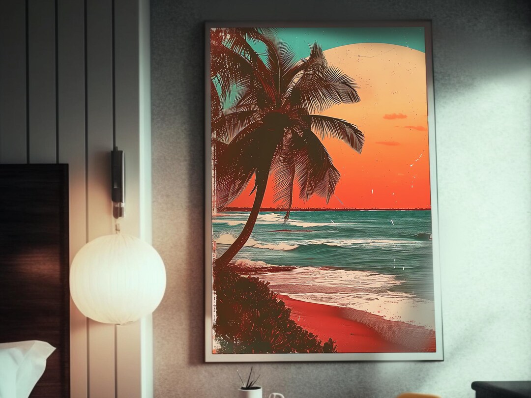 Tropical Beach Sunset Poster Endless Summer Art Sots Art Exotic Seaside ...