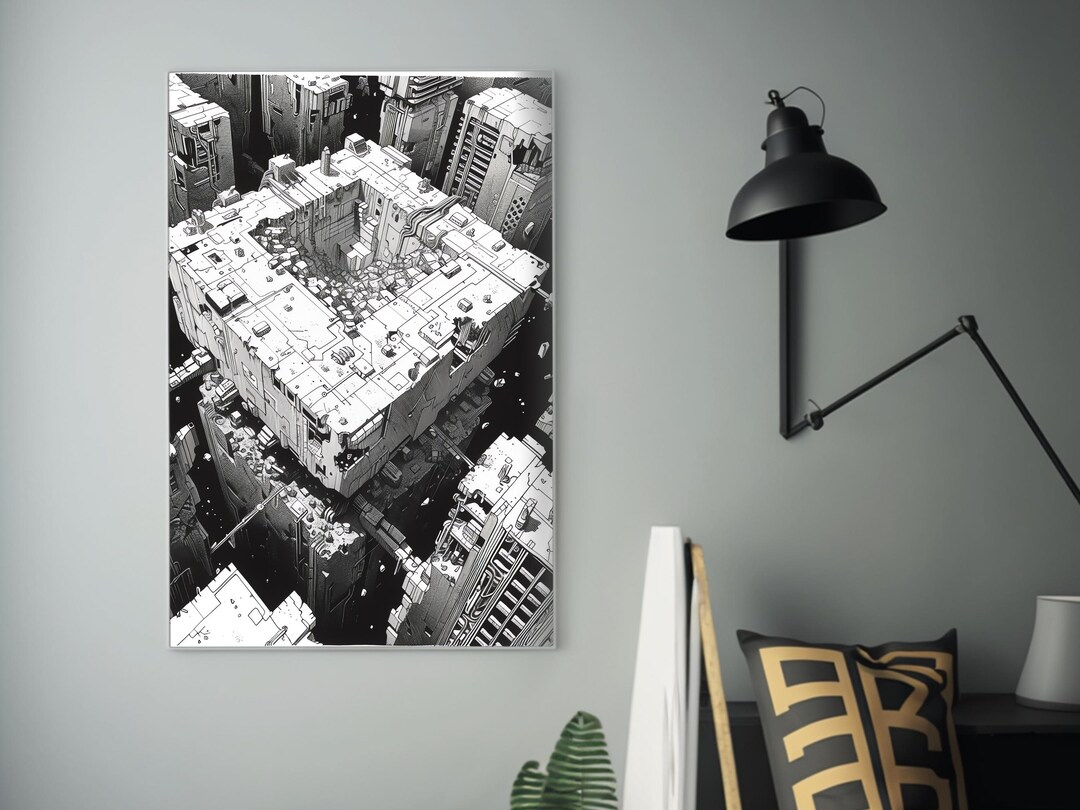 Cityscape Poster | Black & White Art | Ambient Occlusion Render ...