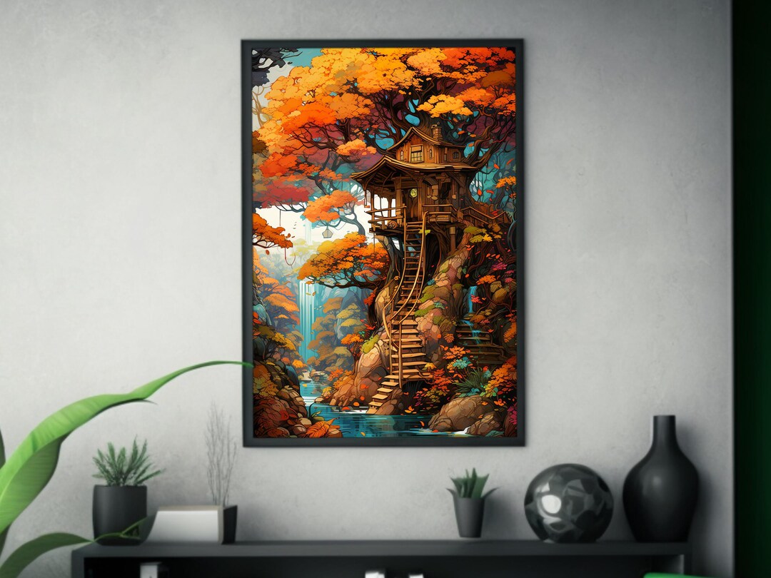 Fantasy Tree House Art | Enchanting Woodland Elves Poster | Storybook ...