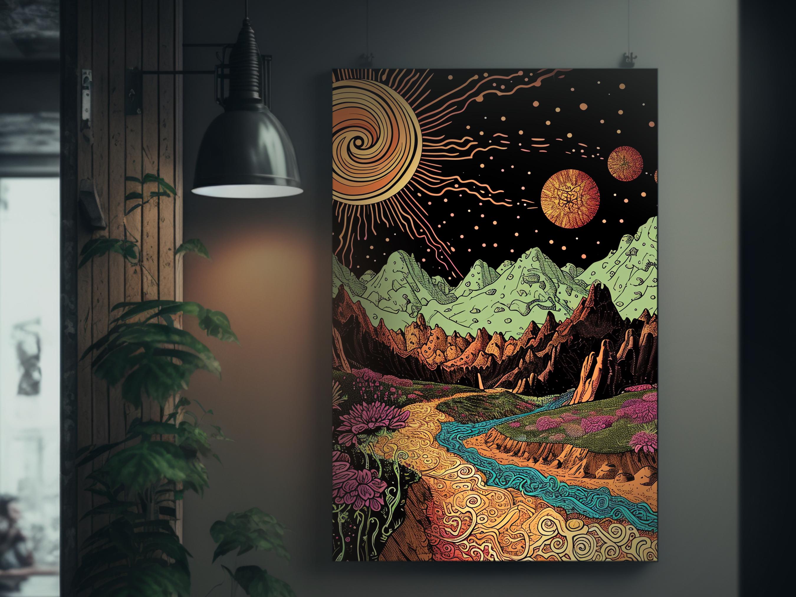 Psychedelic Mountain River Art | Cosmic Lsd-inspired Poster | Ski ...