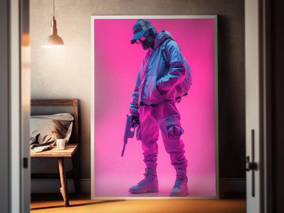Cyberpunk Gas Mask Figure Retro Futurism Poster Neon Punk Streetwear ...
