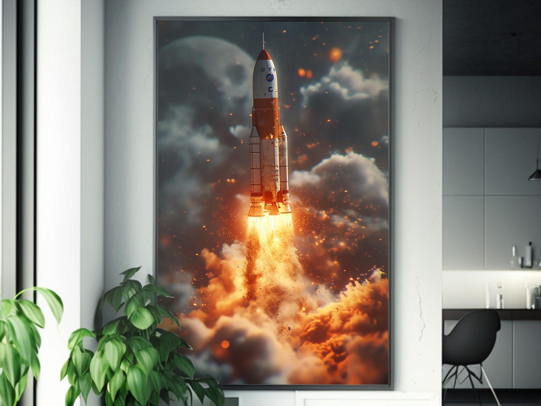 Rocket Launch 3D Art Redshift Sky Render Space Print Astronomy Wall ...