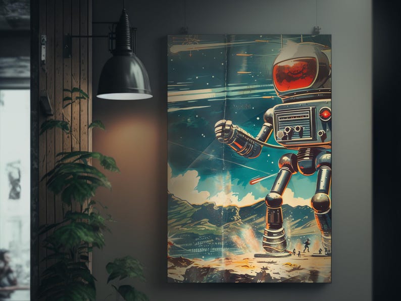 Vintage 50s Retrofuturism Robot Poster Sci-fi Style Art Print Behance ...