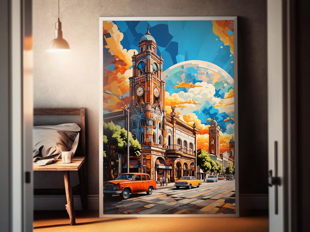 Urban Clock Tower Fine Art Print American City Scene Painting High ...