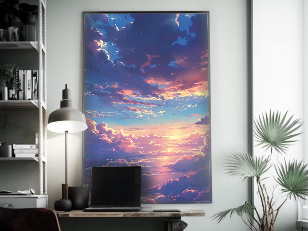 Sunset Sky Poster Beautiful Puffy Clouds Neo-romanticism & Anime ...