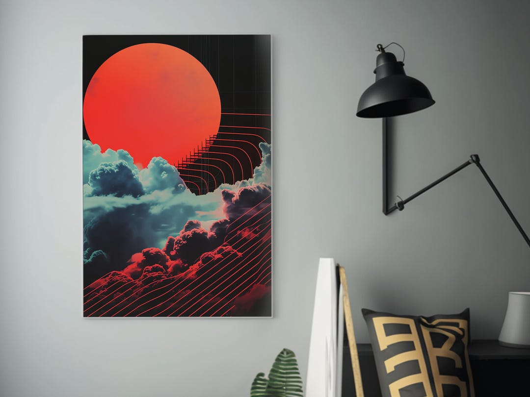 Surreal Sunset Sky Poster Digital Art Print Synthwave Style Clouds and ...