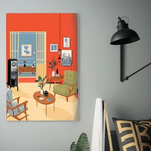 Retrofuturism Living Room Poster Vintage 1950's Decor Mid-century Art ...