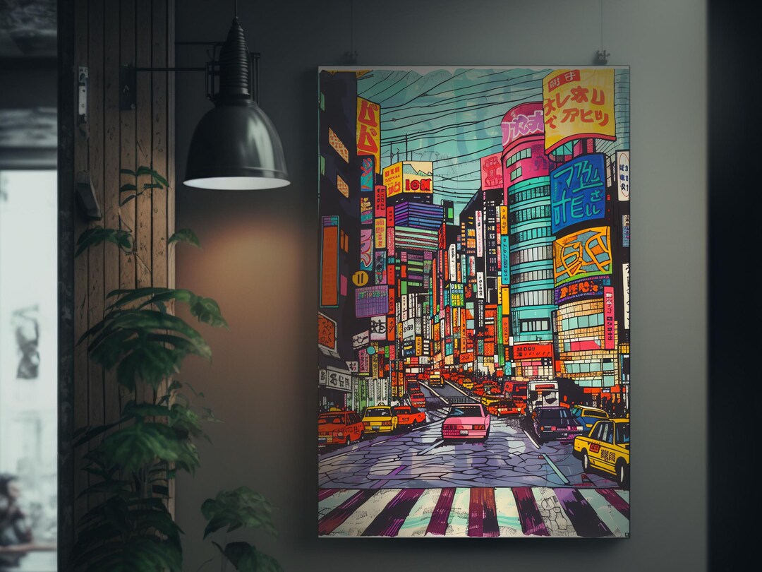 Cyberpunk Anime City Street Poster | Colorful Kitsune Cityscape | Naive ...