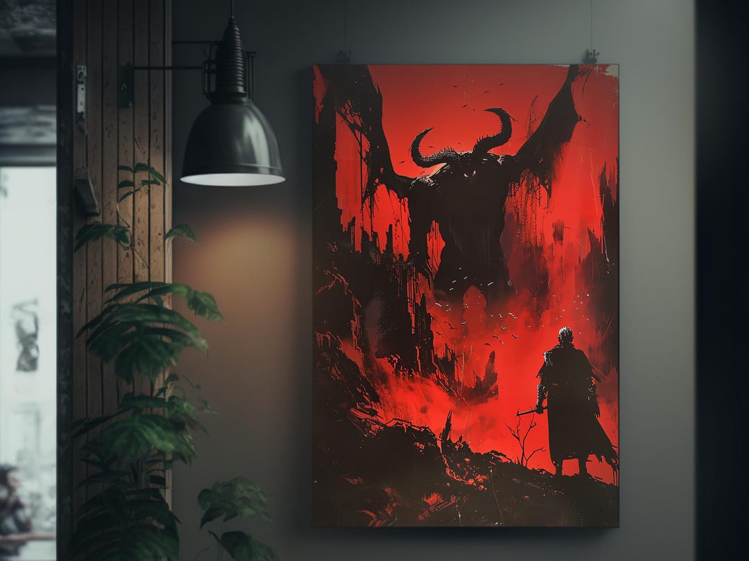 Man Vs Demon Fantasy Art Poster | Epic Battle Scene | High Quality ...