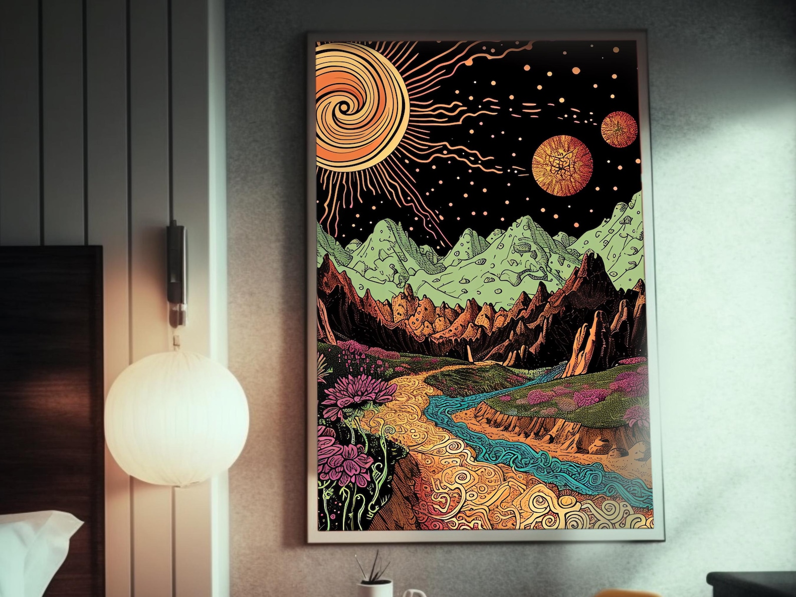 Psychedelic Mountain River Art | Cosmic Lsd-inspired Poster | Ski ...