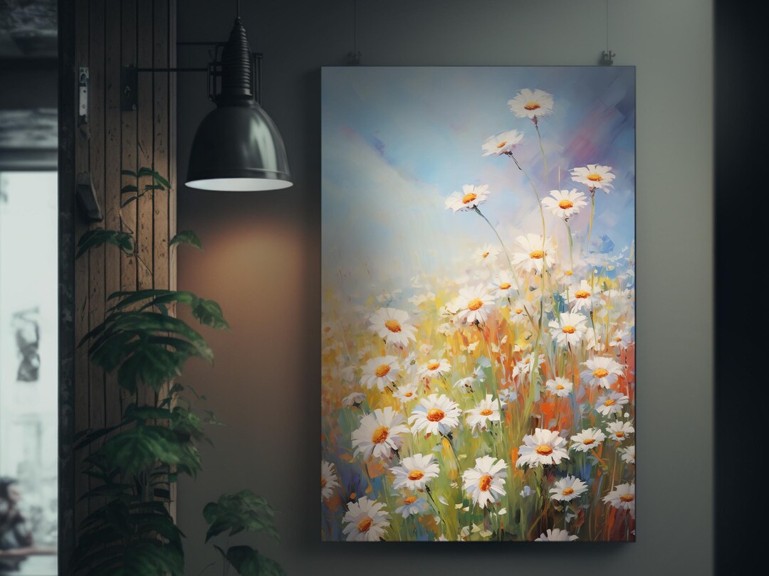 Detailed Daisy Field Artwork Impressionist Meadow Flowers Realistic Oil ...