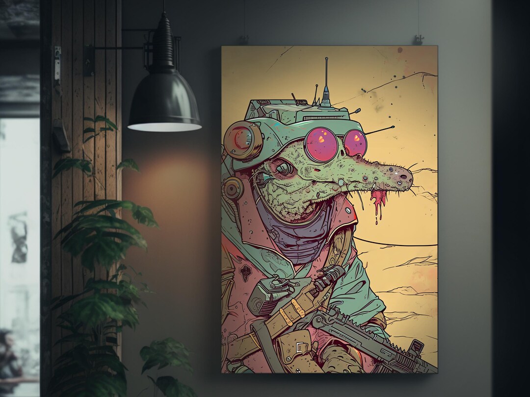Cyberpunk Rat Poster Machine Gun Art Retrofuturism Sci-fi Cyberpunk ...