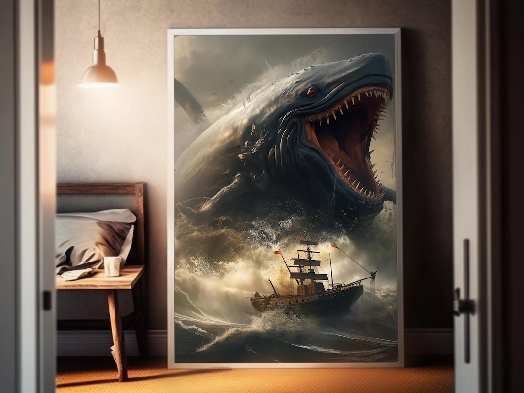 Fantasy Sea Monster Poster Intricate Boat Vs Shark Art Epic Ocean ...