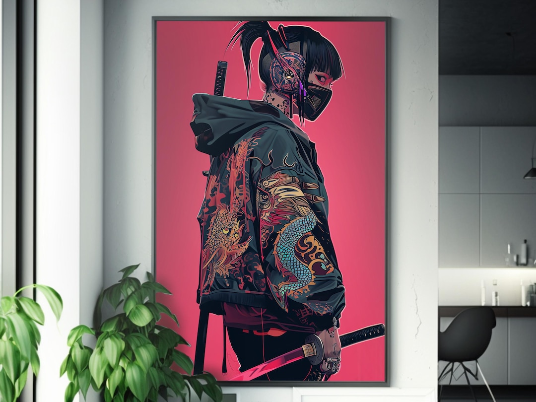Cyberpunk Samurai Art | Digital Print Poster | Masked Man With Sword ...