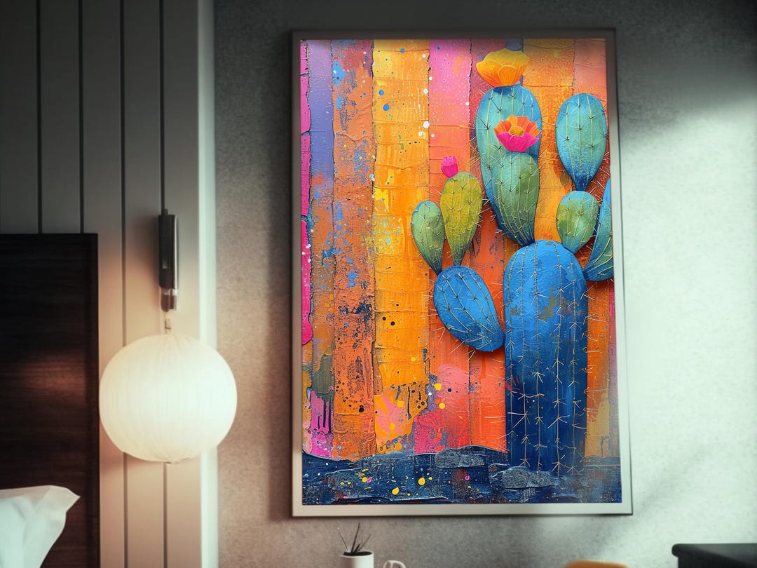 Saguaro Cactus Painting Print | Full Color Folk Art | Mexican Mixed ...