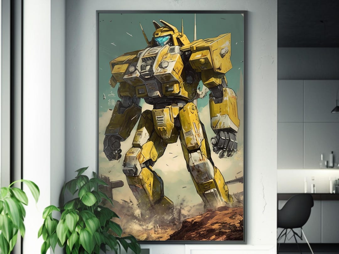 Yellow Robot Mecha Tau Queen Concept Battletech Style Art Poster ...