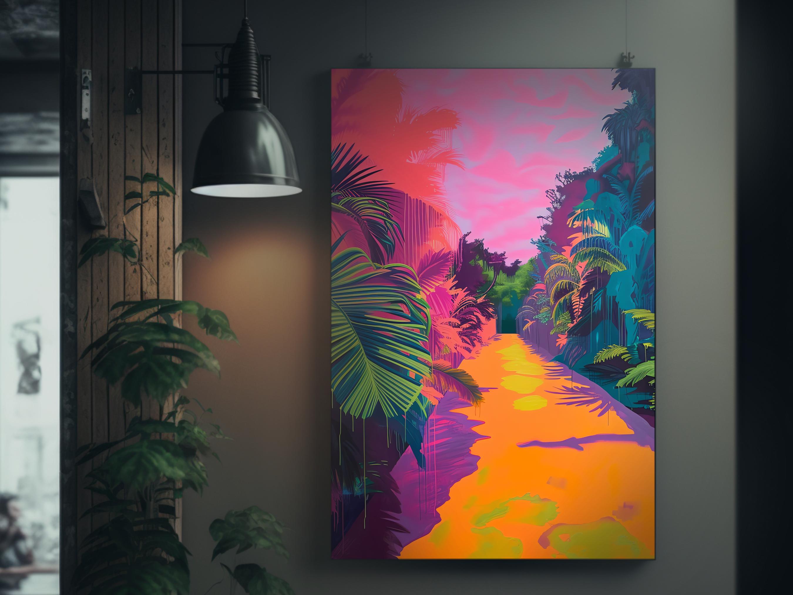 Psychedelic Neon Rainforest Poster Vaporwave Jungle Art Dark Forest ...