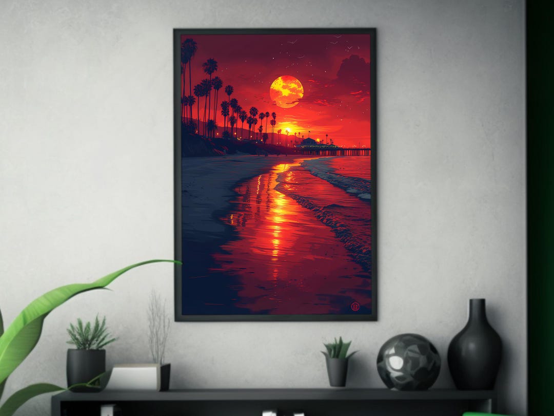 Moody Beach Sunset Poster | Ultrafine Computer Art Print | Coastal Wall ...