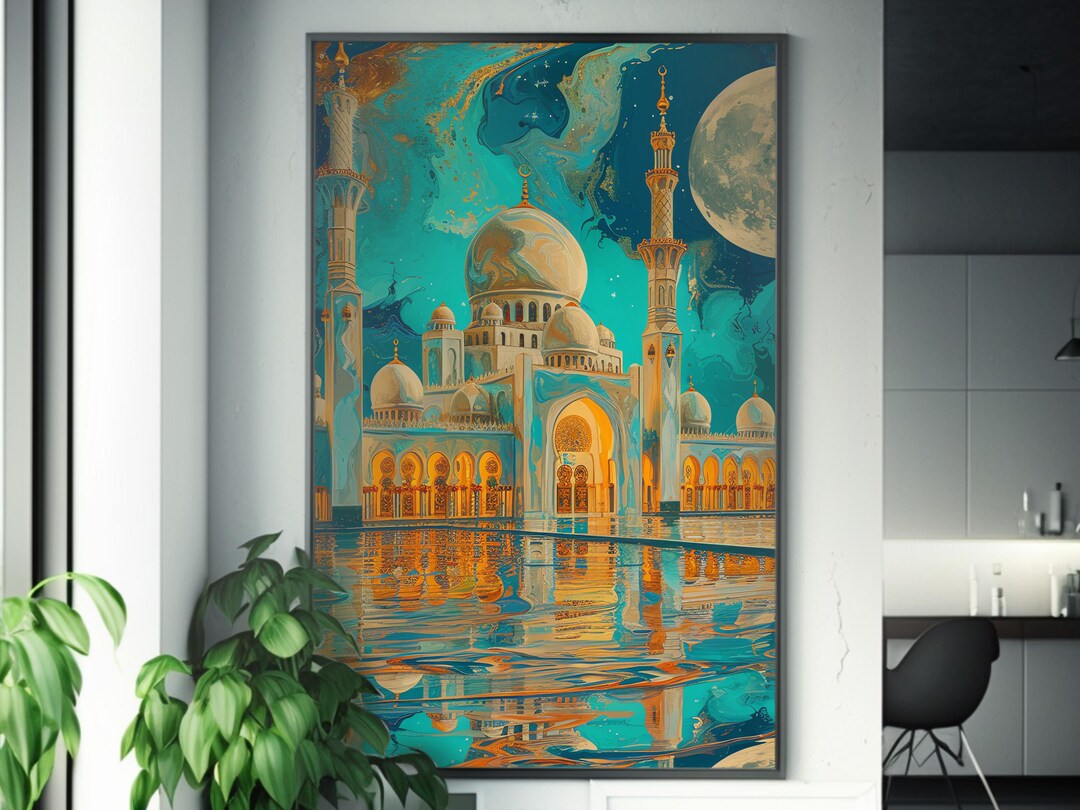 Psychedelic Arabian Night Mosque Ultrafine Detail Art Full Moon Poster ...