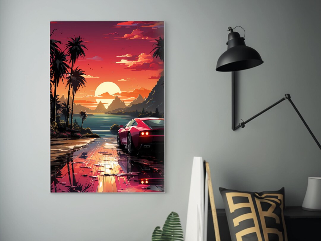 Red Sports Car Vector Art Outrun Poster Design Vroom Inspired Digital ...