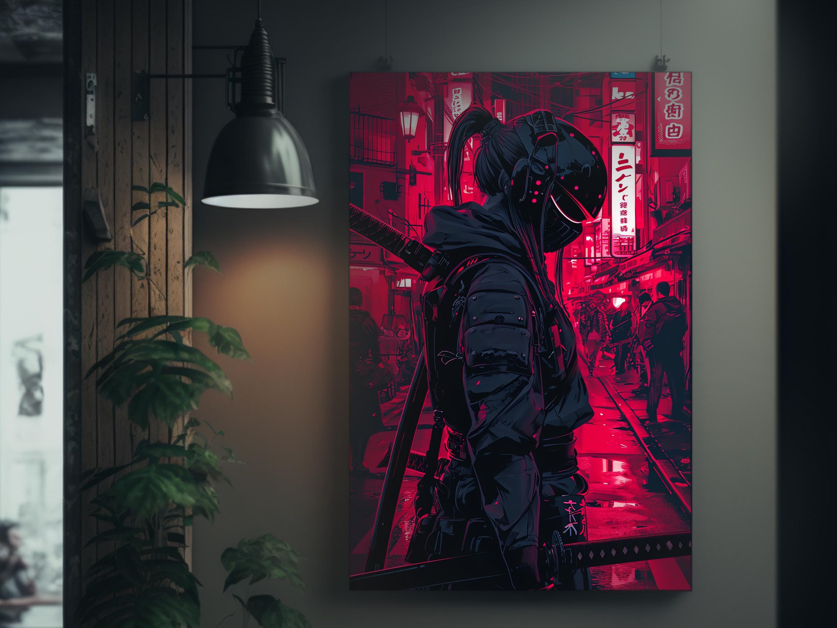 Cyberpunk Samurai Gas Mask Art Sword Poster Cgsociety Retro Neon ...