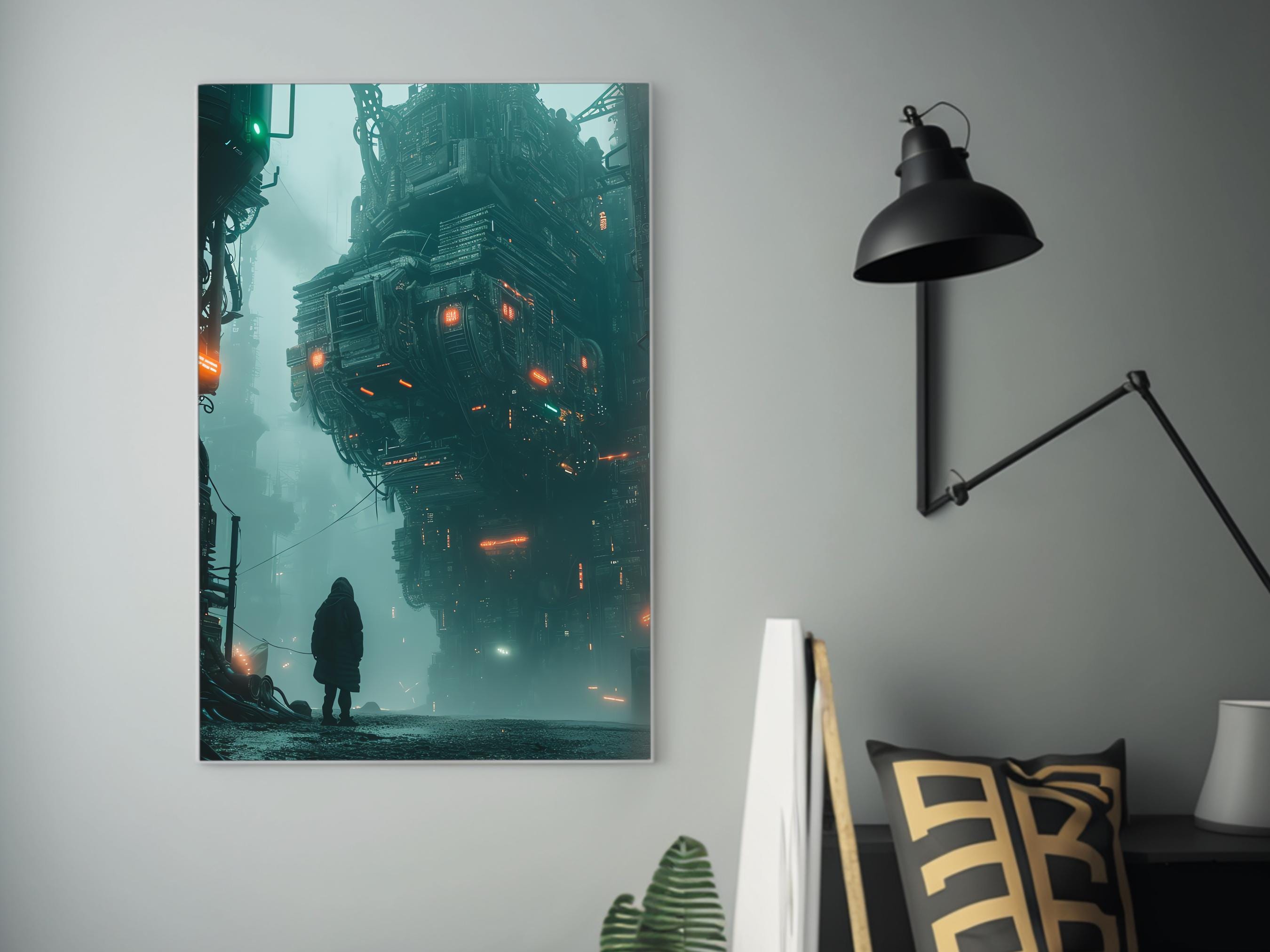 Futuristic Cyberpunk City Poster Retrofuturism Art Print Greeble Tech ...
