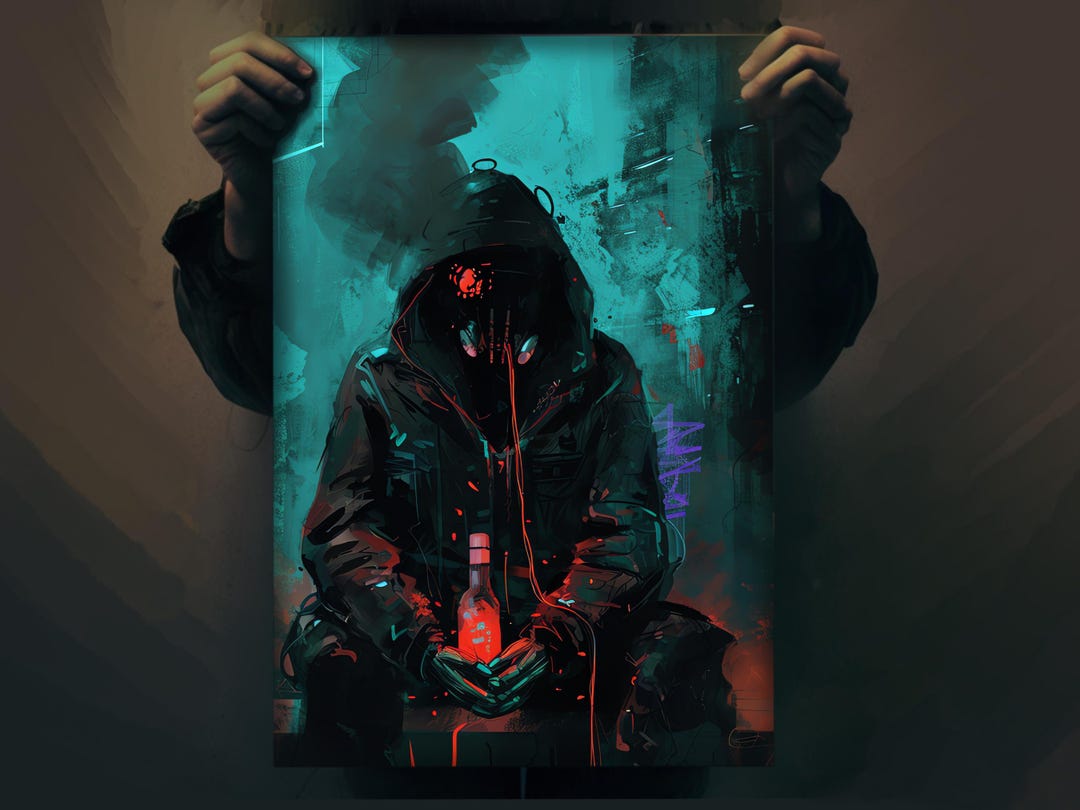 Cyberpunk Homeless Man Poster Neo-figurative Art High Quality Cyberpunk ...