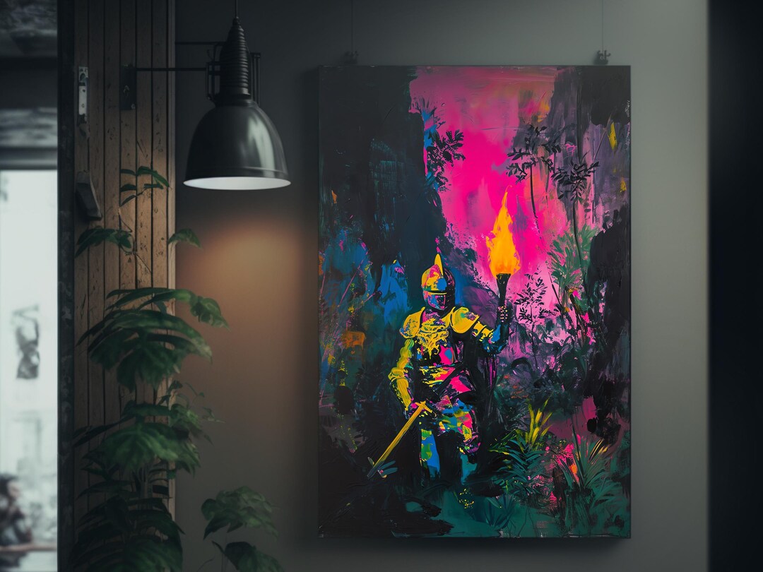 Knight With Torch Poster Neo-primitivism Art Magic Sword Painting ...
