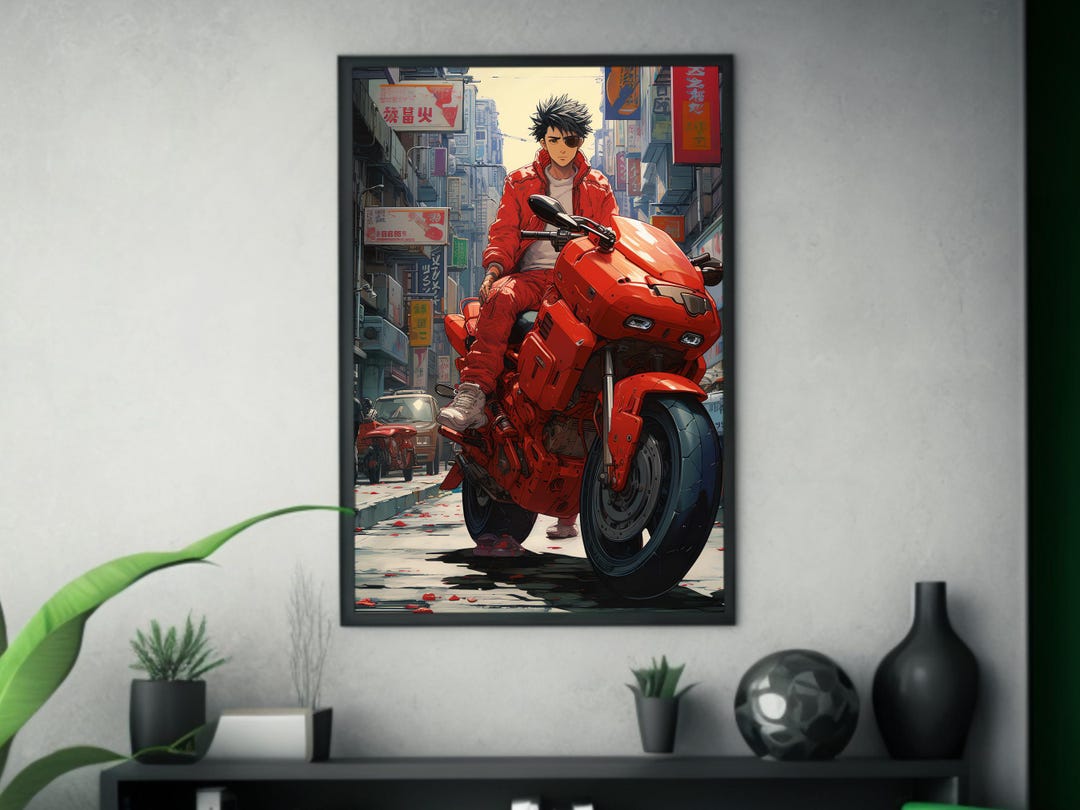 Cyberpunk Red Motorcycle | Akira-inspired Art | Retrofuturism Poster ...