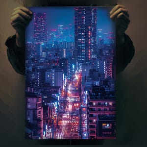 Cyberpunk Tokyo Night View Poster Futuristic Neon Synchromism Art ...