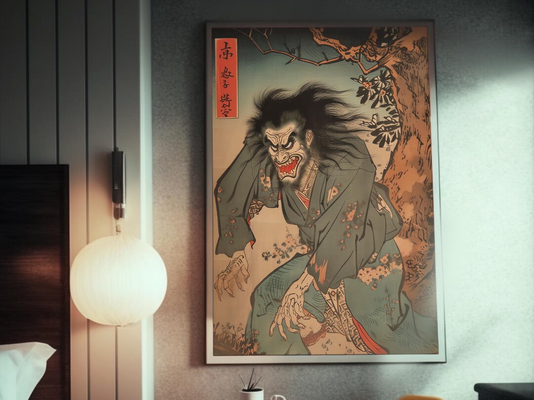 Japanese Yokai Oni Portrait Ukiyo-e Inspired Art Bloody Face Painting ...