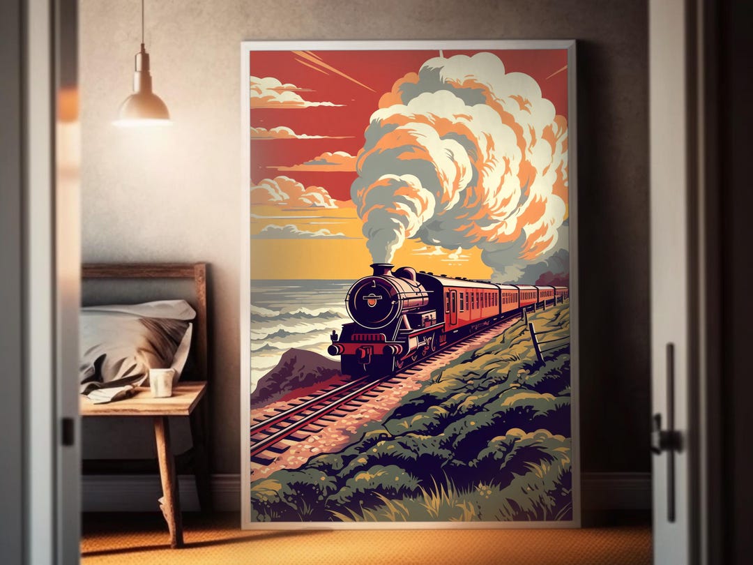 Art Deco Train Poster | Retro Precisionism | Ocean View | Vintage Style ...