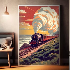 Art Deco Train Poster Retro Precisionism Ocean View Vintage Style ...