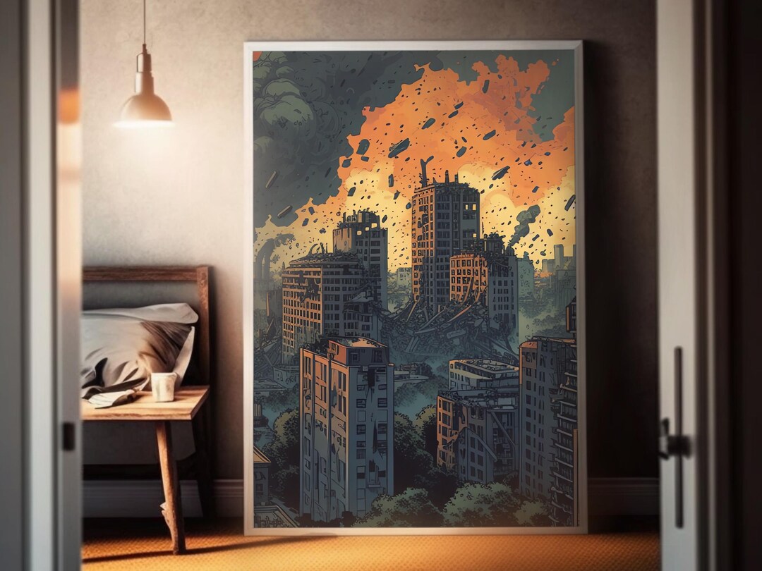 Cityscape Comic Book Panel Poster | Brutalist Architecture Art | Epic ...