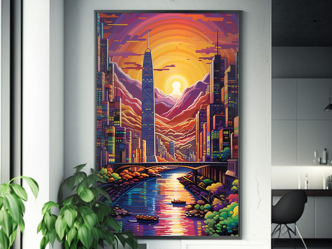 Cityscape Poster Vibrant River City Art International Typographic Style ...