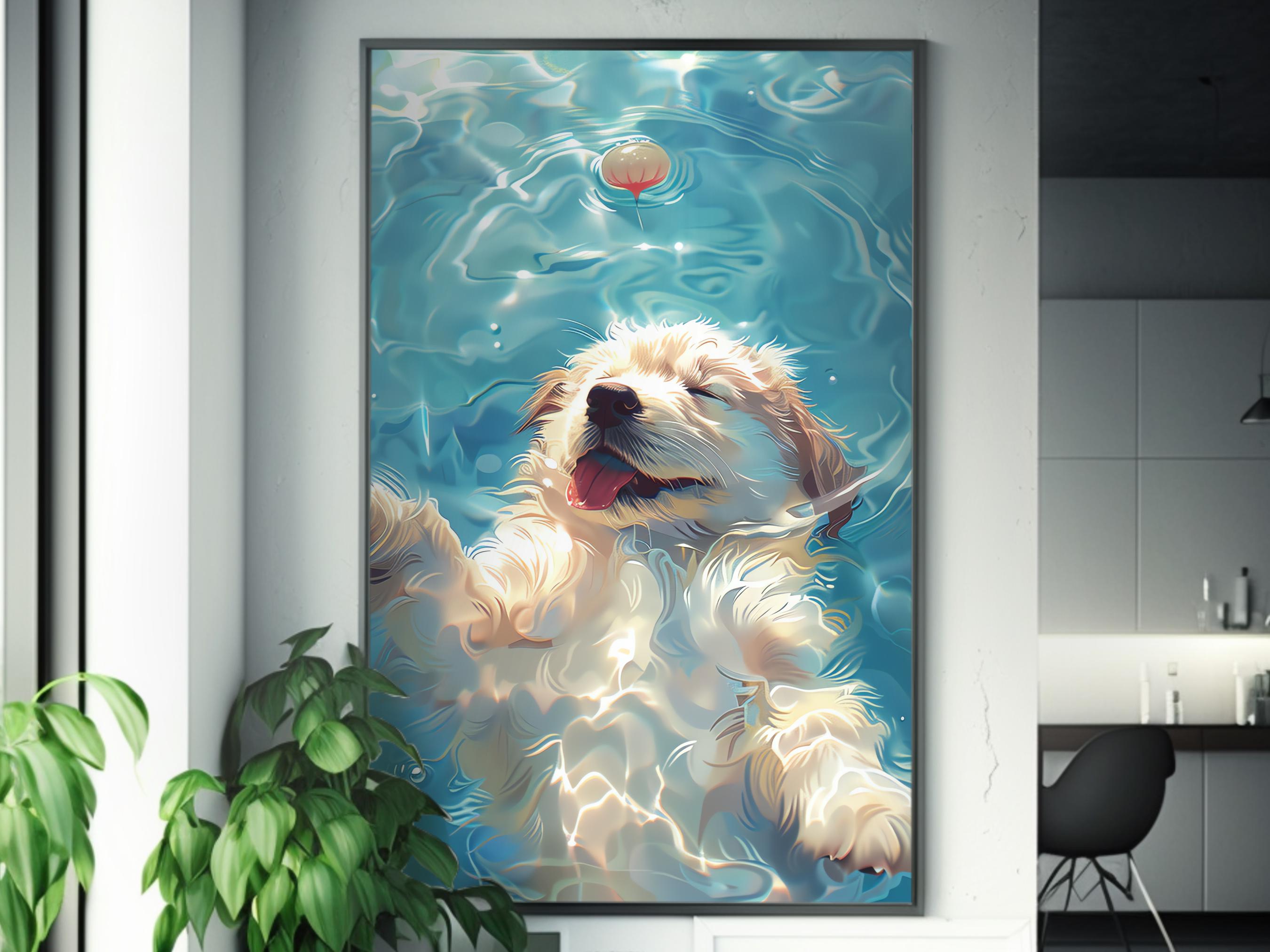 Floating Dog Furry Art Poster Photorealistic Painting Detailed Digital ...