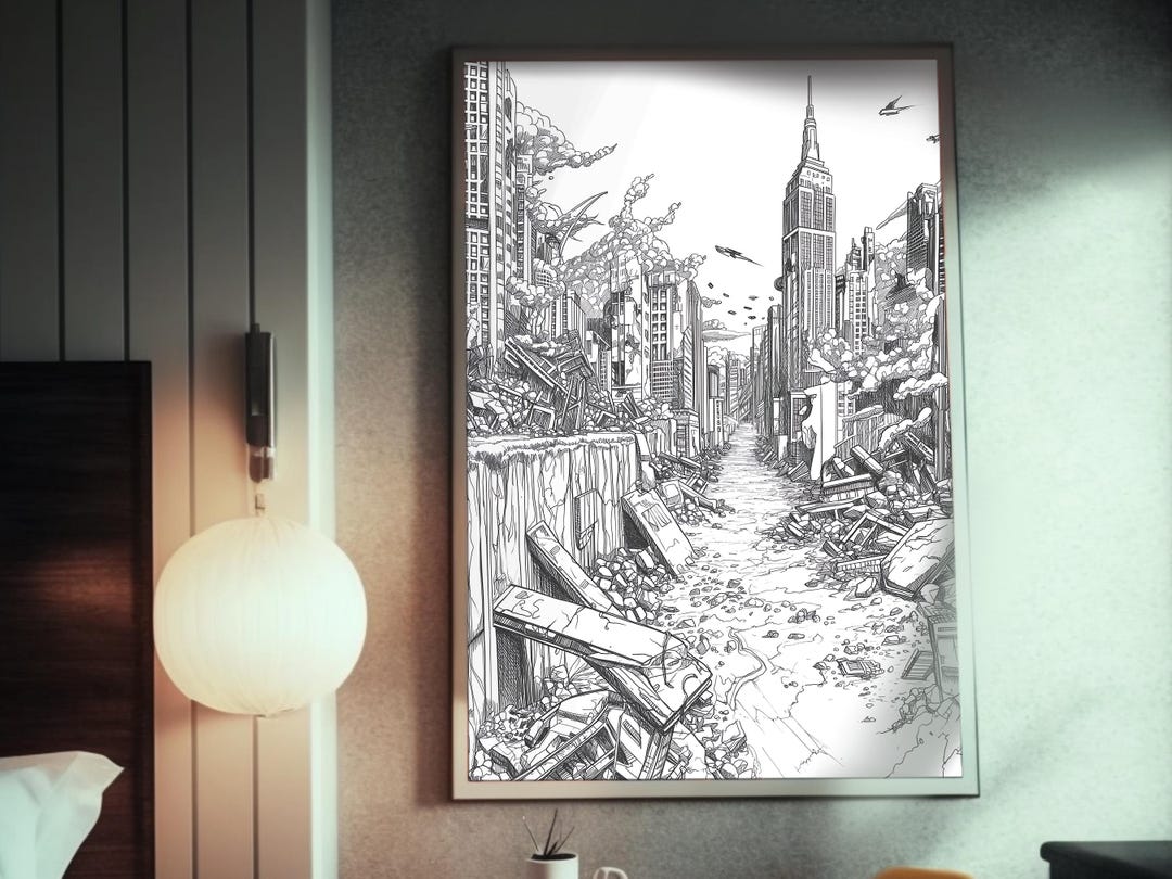 Apocalyptic City Drawing in Black and White Underground Comix Inspired ...