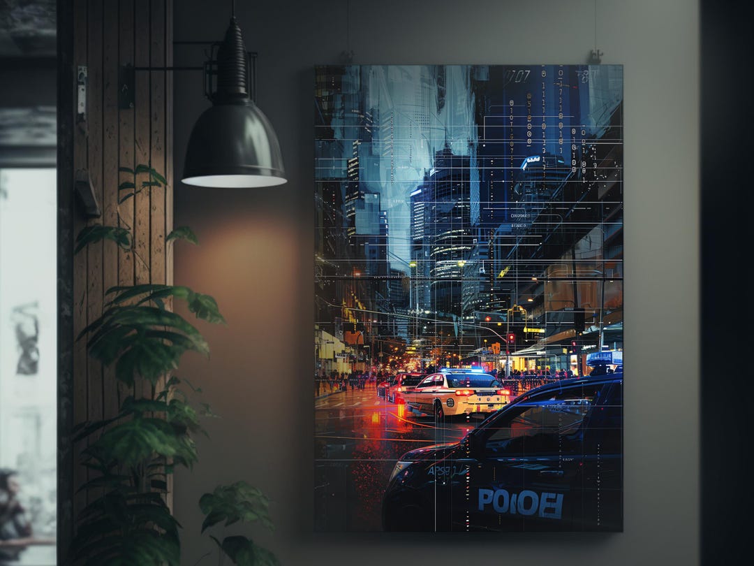 Cyberpunk City Police Car Poster | Matte Finish | Cybernetic Urban Art ...