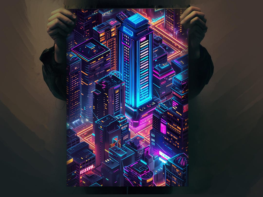 Cyberpunk City Night Retrofuturism Neon Skyline Futuristic Urban ...