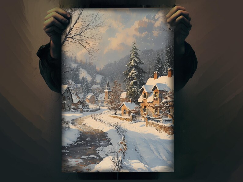 Winter Village Matte Painting | American Landscape Art | Snowy Scenery ...