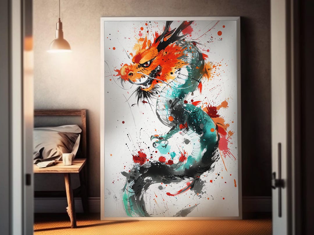 Vibrant Chinese Dragon Airbrush Art - Dynamic Brush Strokes ...