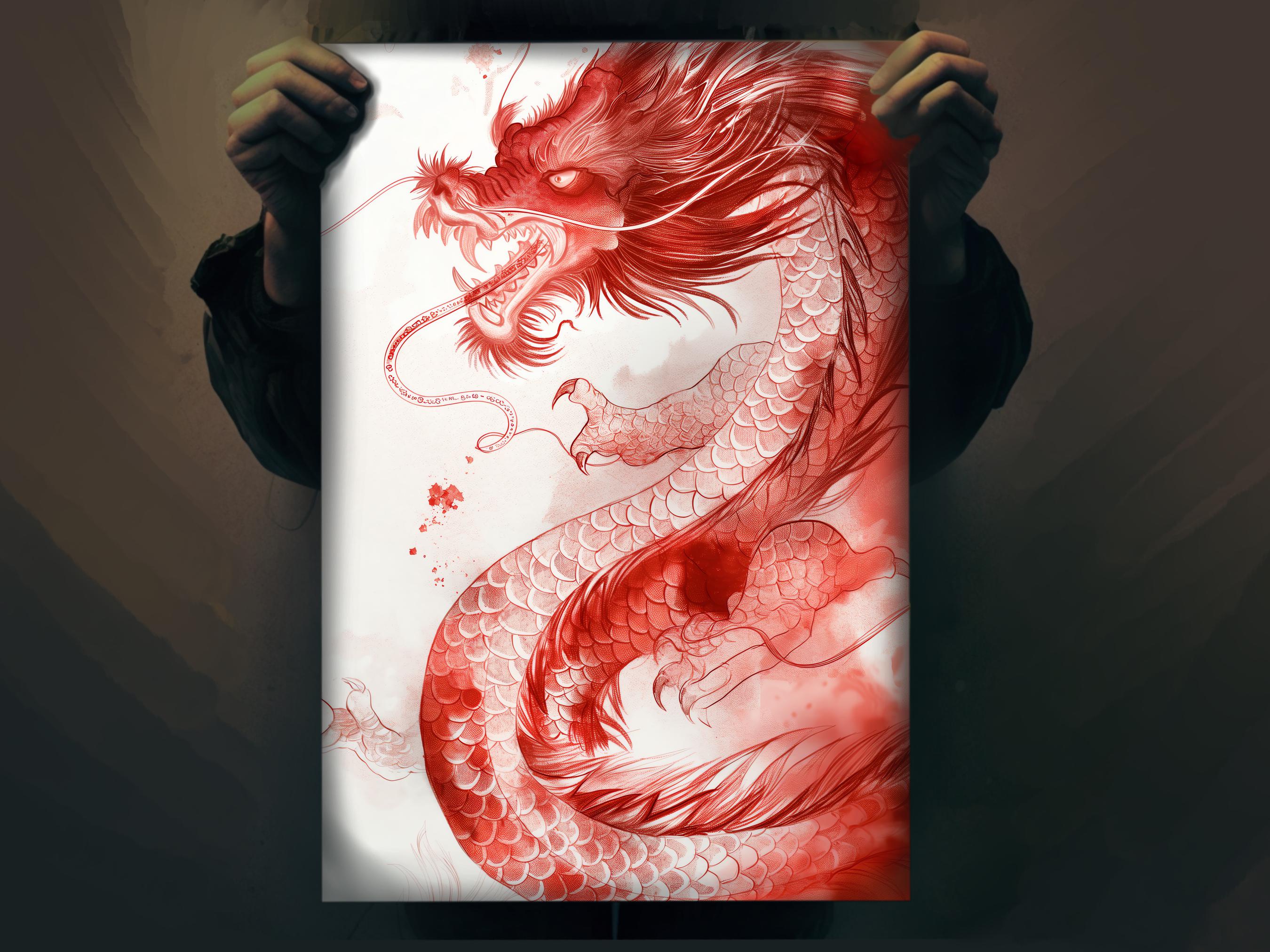 Red Dragon Fantasy Poster Chinese Dragon Concept Art Ultrafine Painting ...