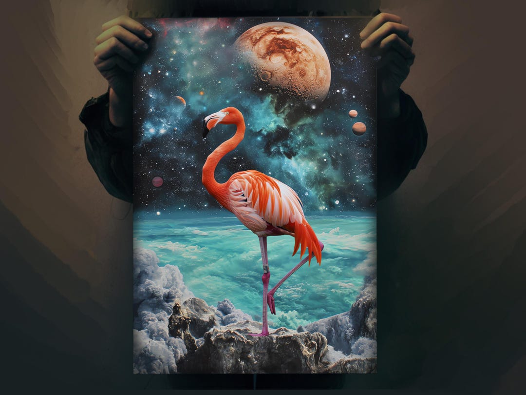 Flamingo Surrealism Airbrush Art Poster Pop Surrealism Celestial ...