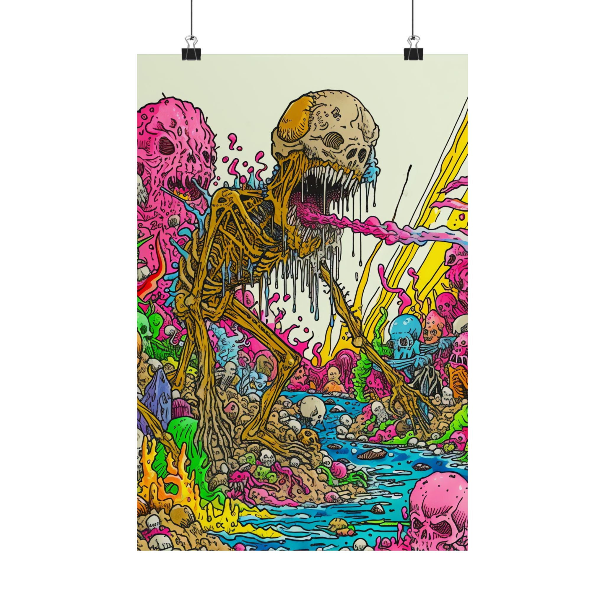 Psychedelic Skeleton Poster Detailed Artwork Nychos-inspired Aesthetic ...