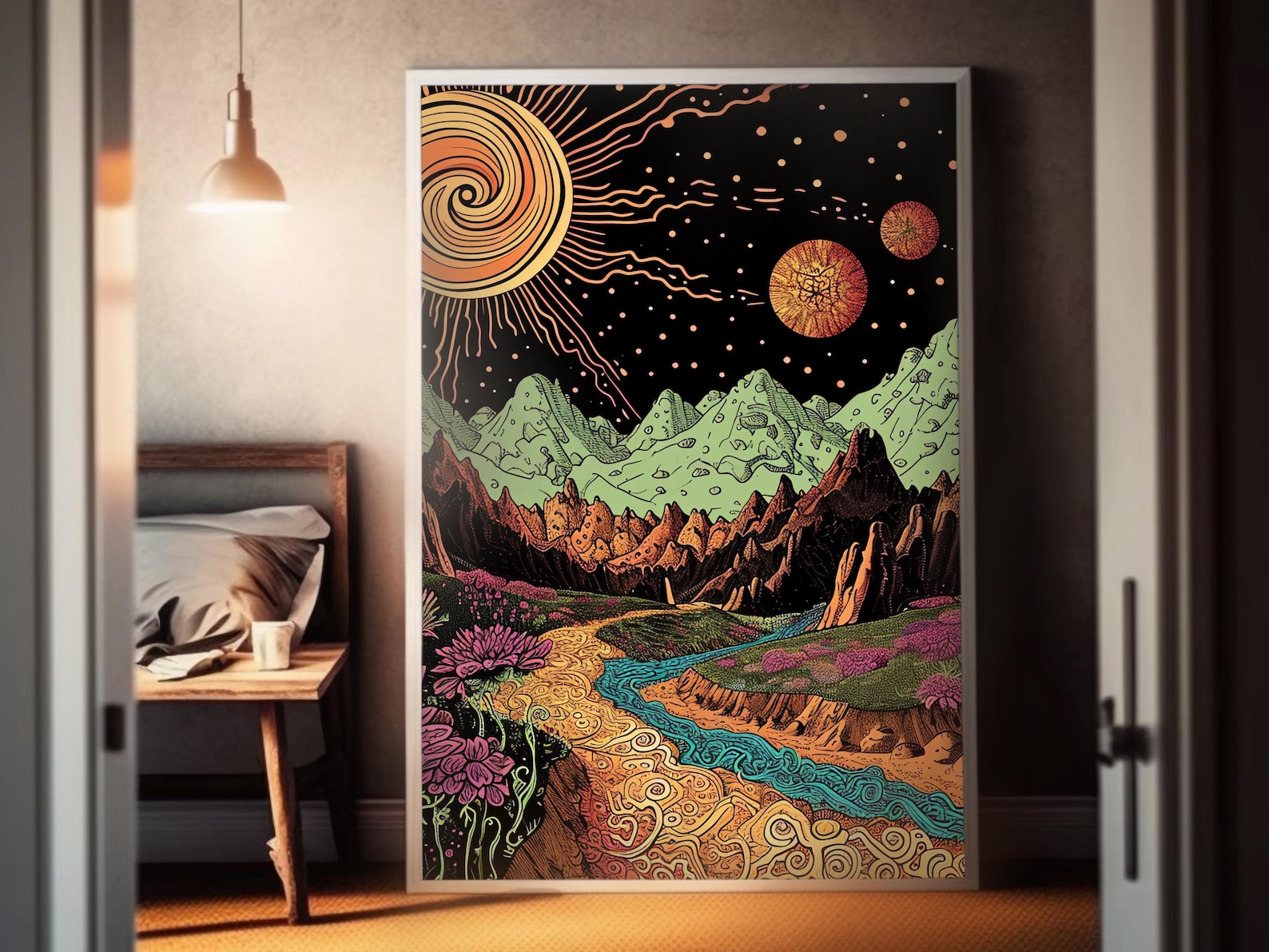 Psychedelic Mountain River Art | Cosmic Lsd-inspired Poster | Ski ...