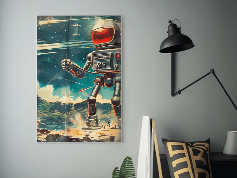 Vintage 50s Retrofuturism Robot Poster Sci-fi Style Art Print Behance ...