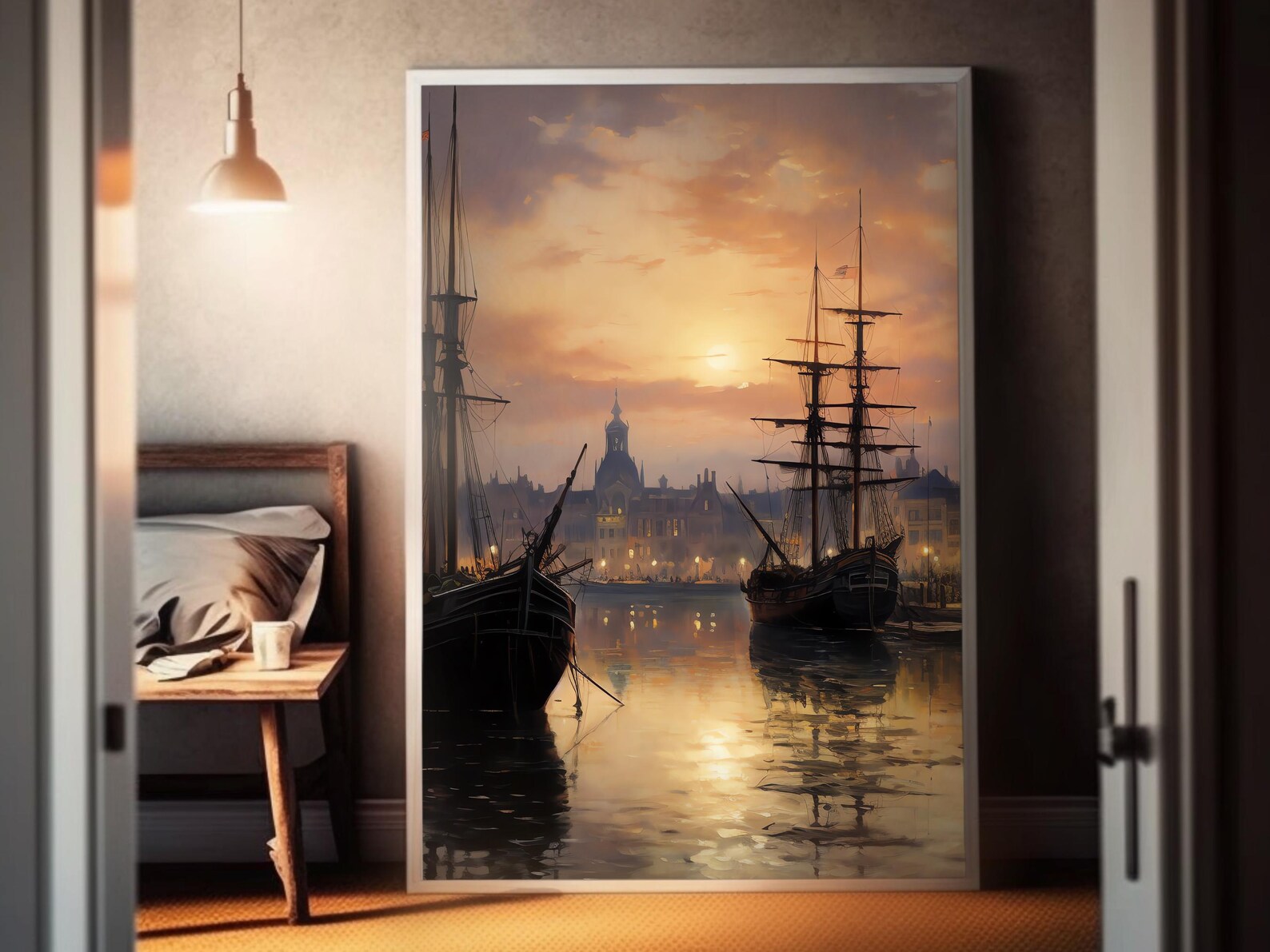 Victorian Harbor Night Scene | Fantasy Art Poster | Antique Ships ...