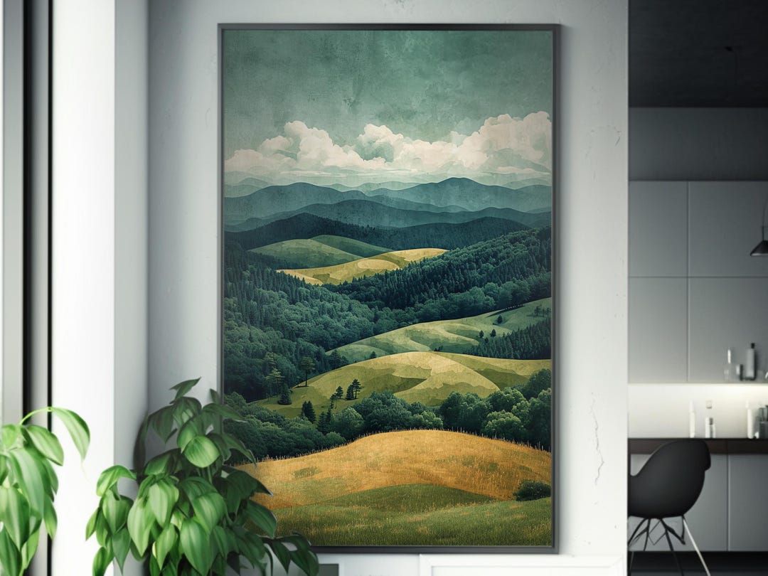 Landscape Hills & Trees Synthetism Illustration Impressionist Style ...