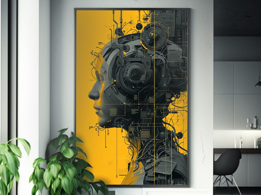 Cyberpunk Art | Transhumanism | Close-up Head Art | Yellow Background ...